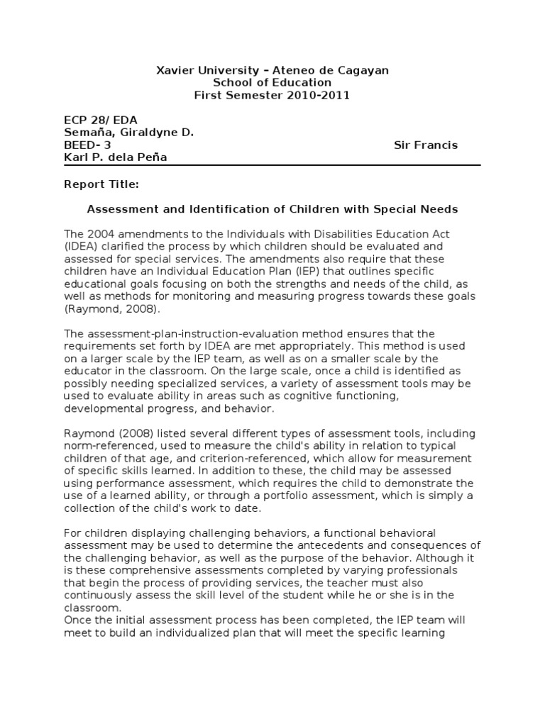 Assessment and Identification SPED | PDF | Individualized Education ...