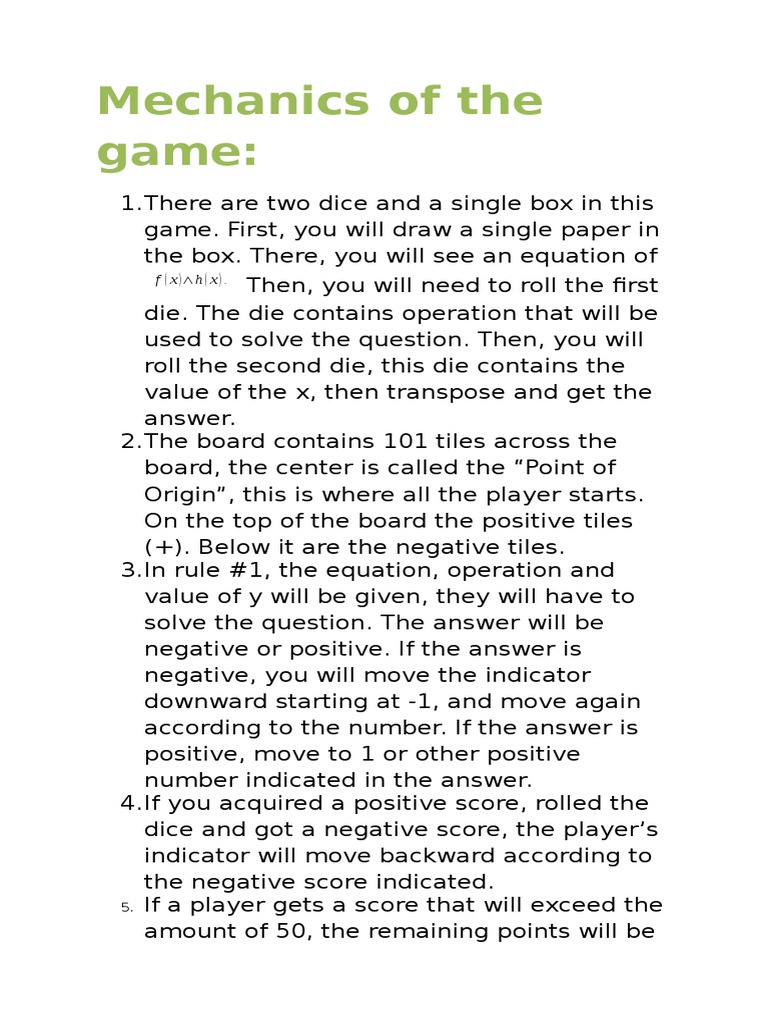 Mechanics of The Game | PDF