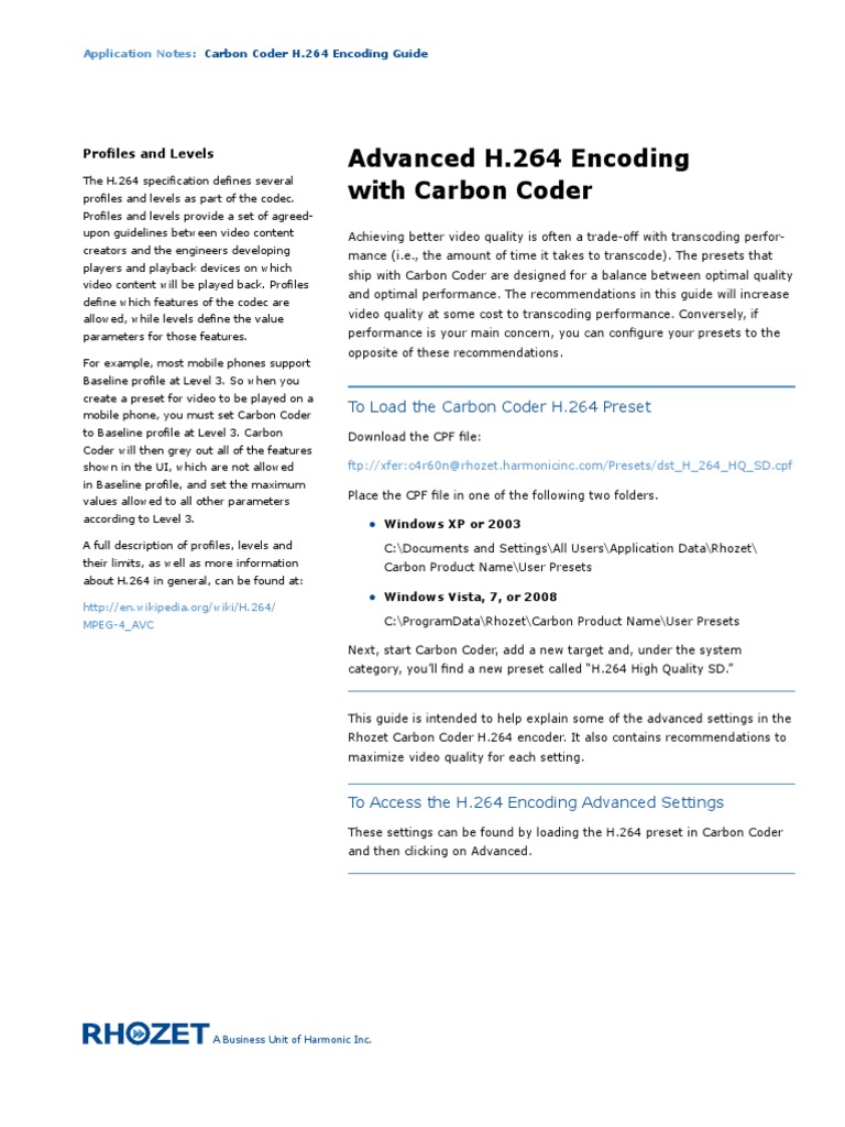 H.264 Encoding Guide PDF | PDF | H.264/Mpeg 4 Avc | Video