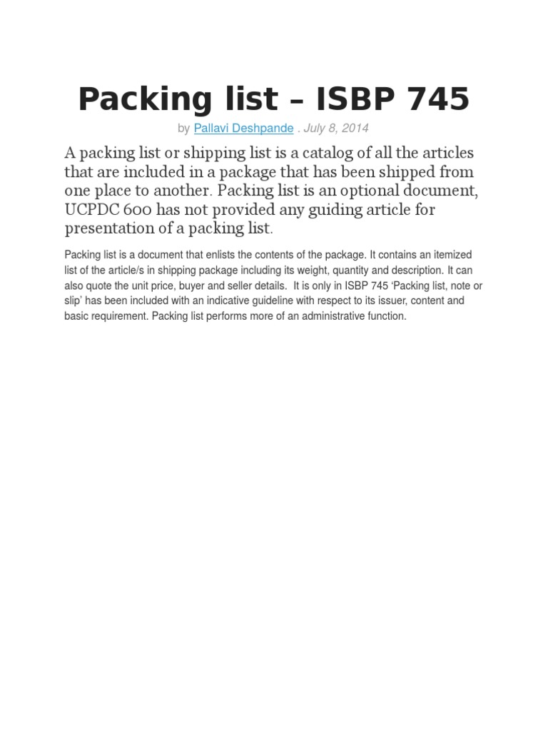 Packing List-IsBP 745 | Download Free PDF | Insurance | Letter Of Credit