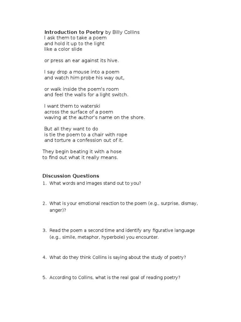 Introduction To Poetry by Billy Collins | PDF