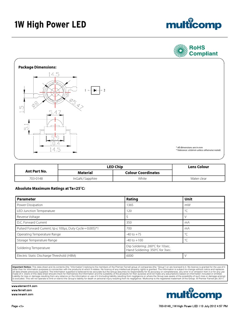 1W High Power LED: Package Dimensions | PDF | Solder | License