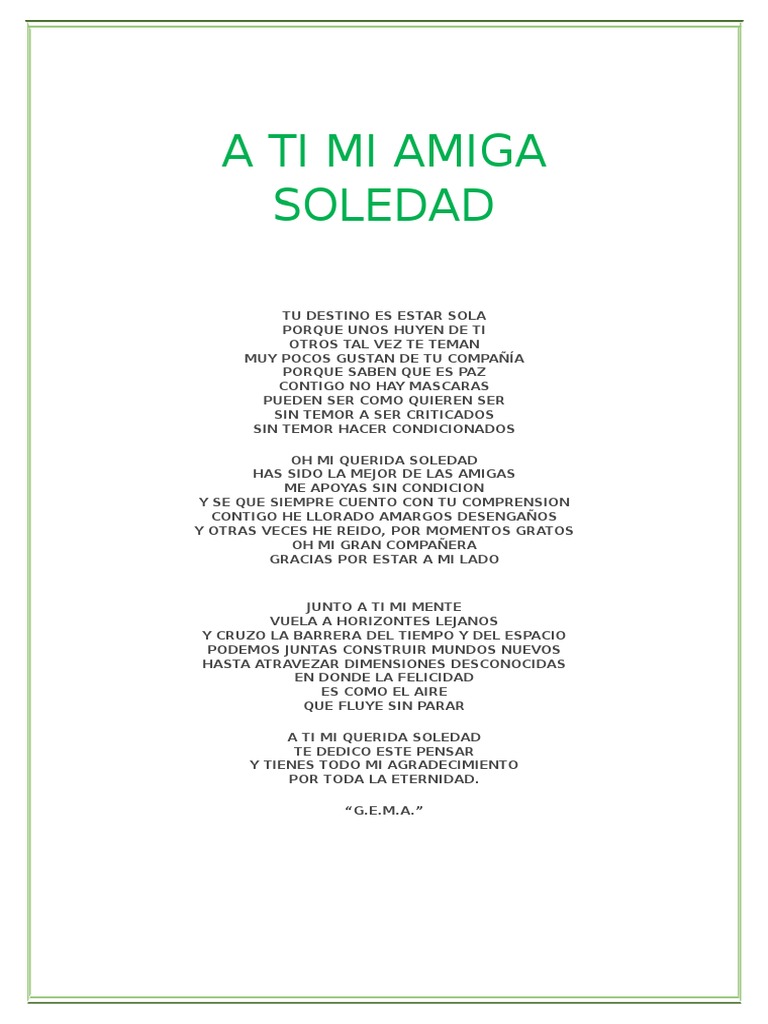 A Ti Mi Amiga Soledad Poema | PDF