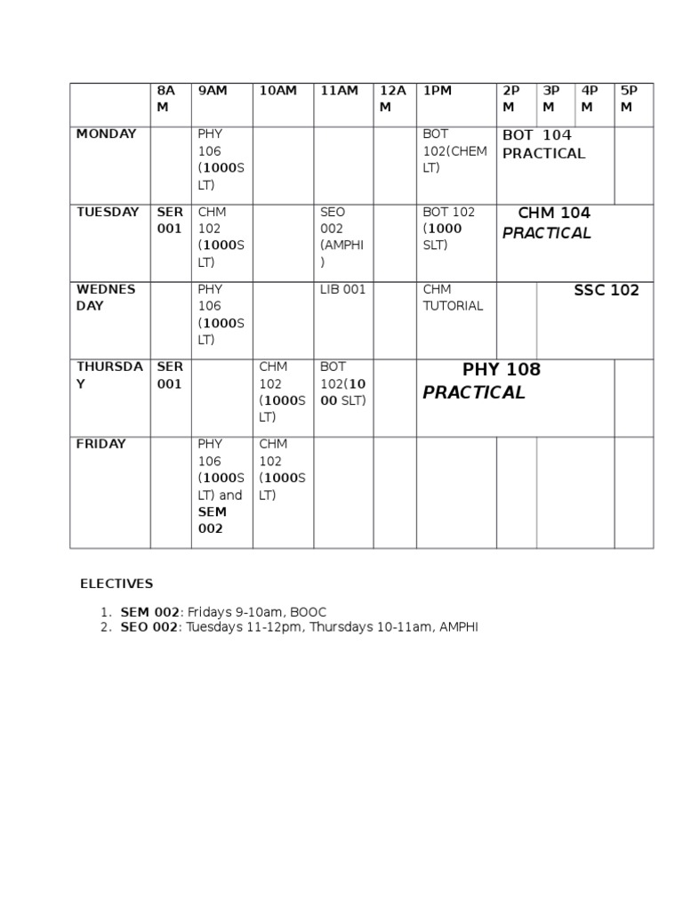 Second Semester Timetable | PDF