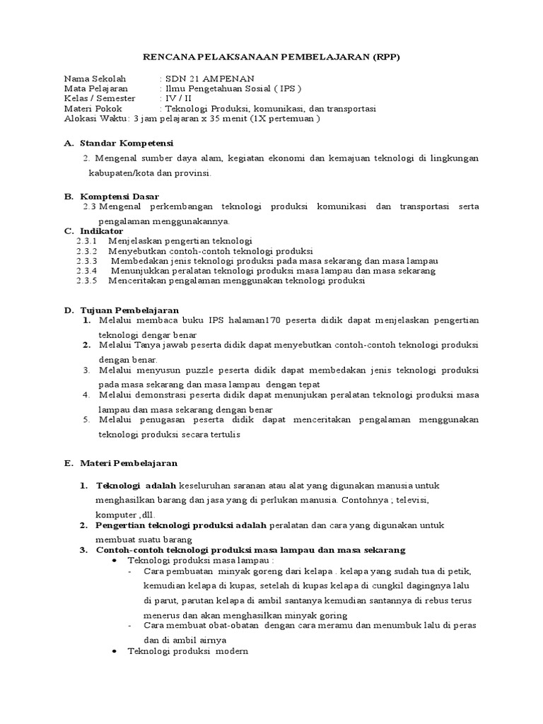 RPP Ips Kelas 4 | PDF