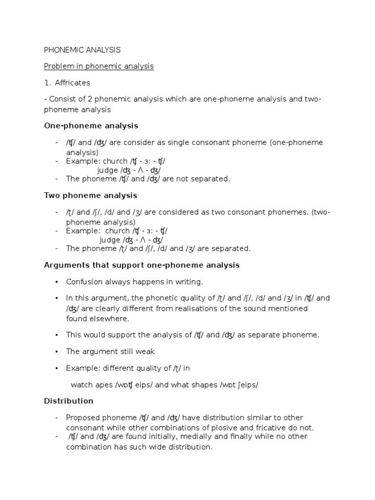 Phonemic Analysis Notes | PDF | Consonant | Vowel