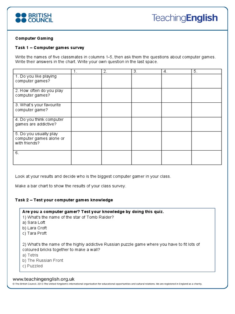 Gaming Survey for Students | PDF | Video Games | Electronic Games