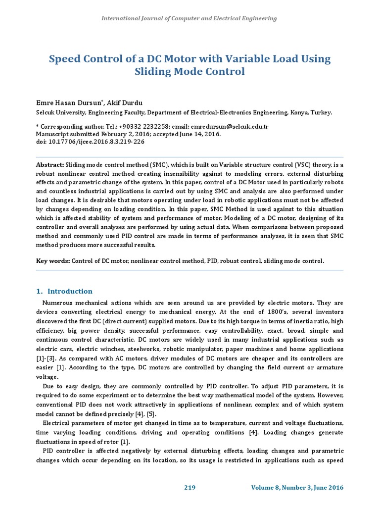Speed Control of A DC Motor With Variable Load Using Sliding Mode ...