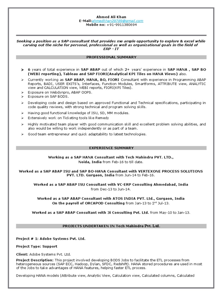Ahmed Resume Abap Hana Bo Fiori | PDF | Sap Se | Business Ahmed Resume Abap Hana Bo Fiori | PDF | Sap Se | Business
