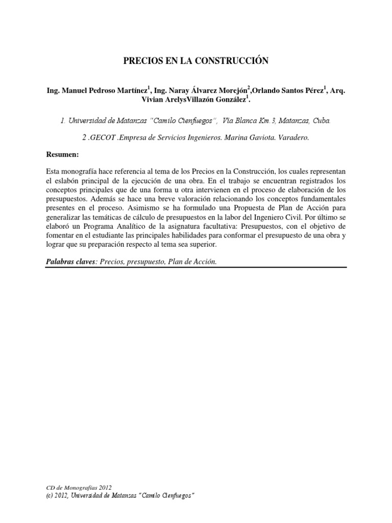 Precios en La Construcción | PDF | Presupuesto | Ingeniero civil