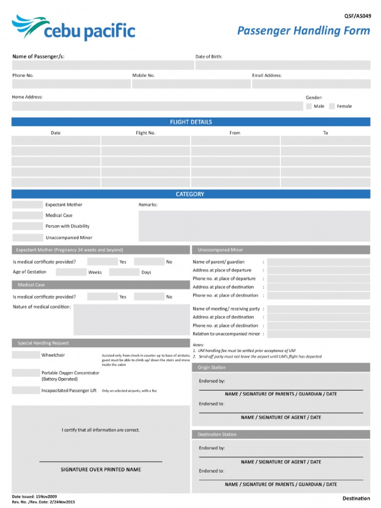 Passenger Handling Form 11272015 PDF | PDF