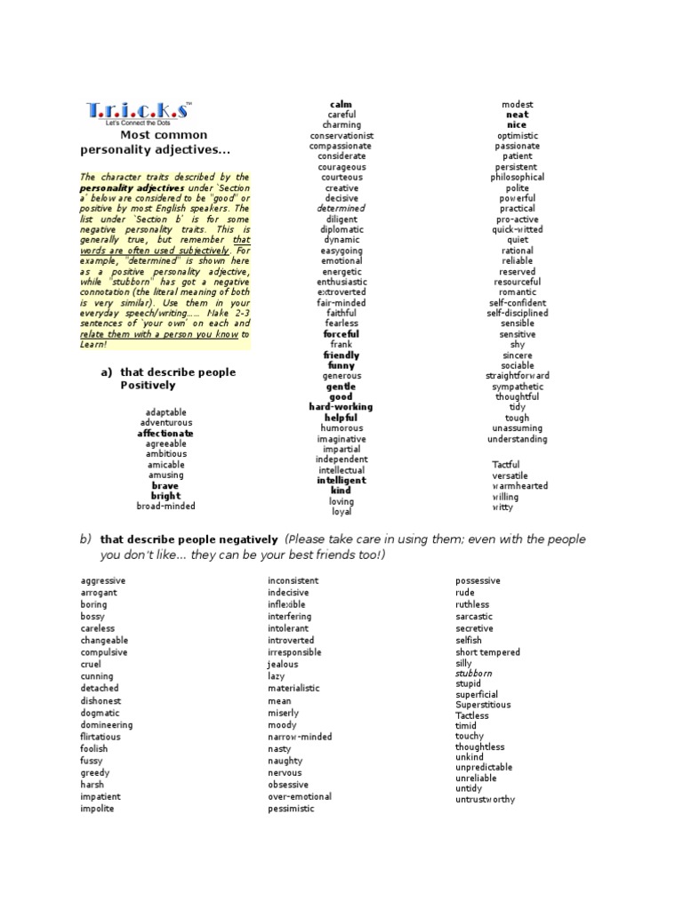 Positive and Negative Personality Traits | PDF | Personality Traits ...