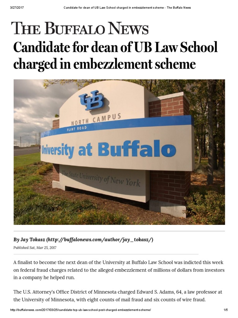 Candidate For Dean of UB Law School Charged in Embezzlement Scheme ...