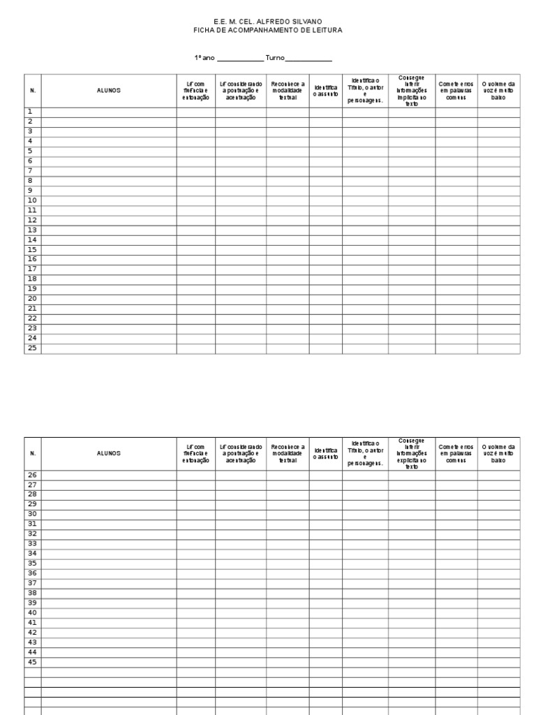 Ficha de Acompanhamento de Leitura Ficha de Acompanhamento de Leitura