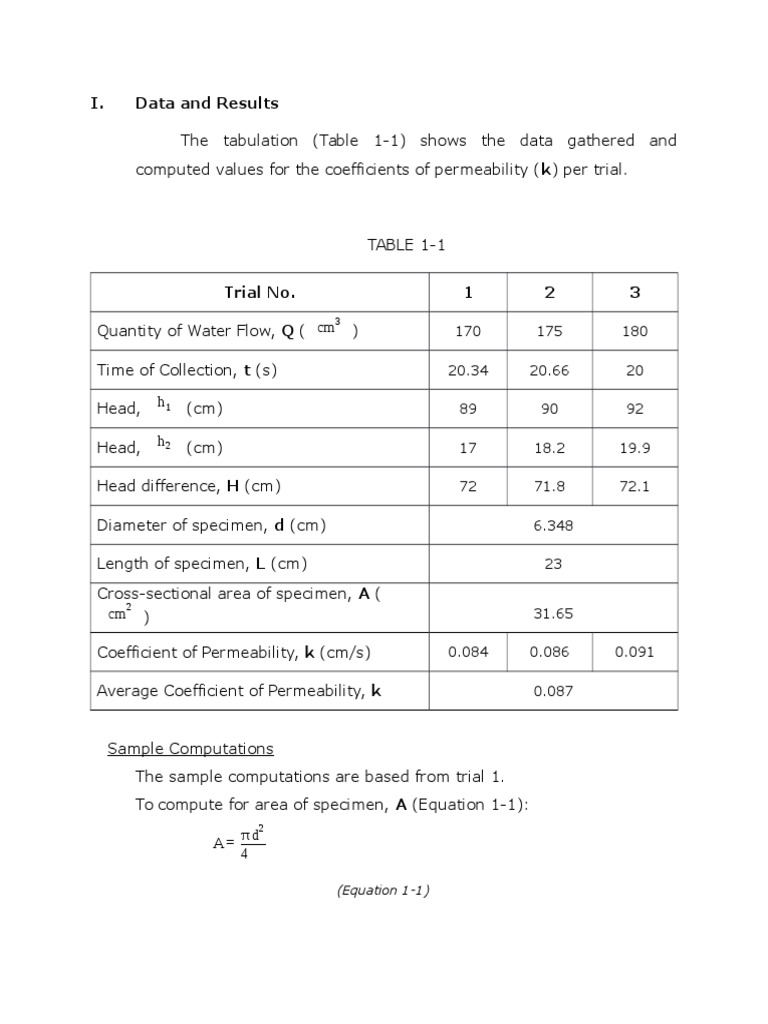 I. Data and Results: (Equation 1-1) | PDF