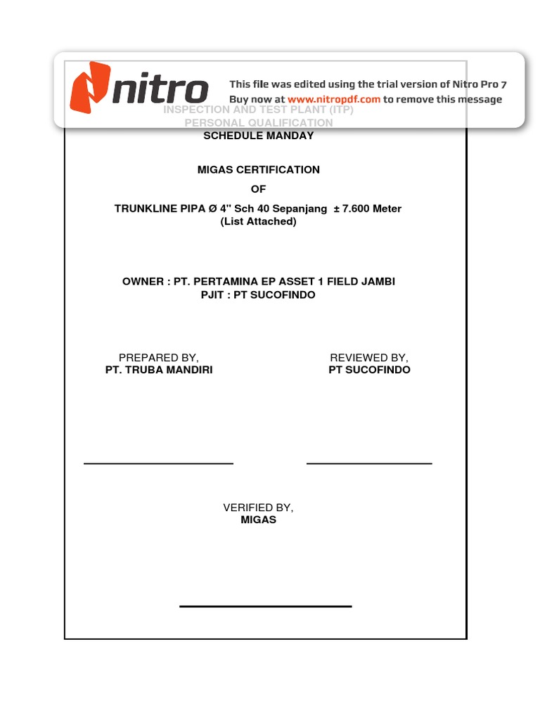 ITP Pipeline Truba Mandiri | PDF | Pipe (Fluid Conveyance ...