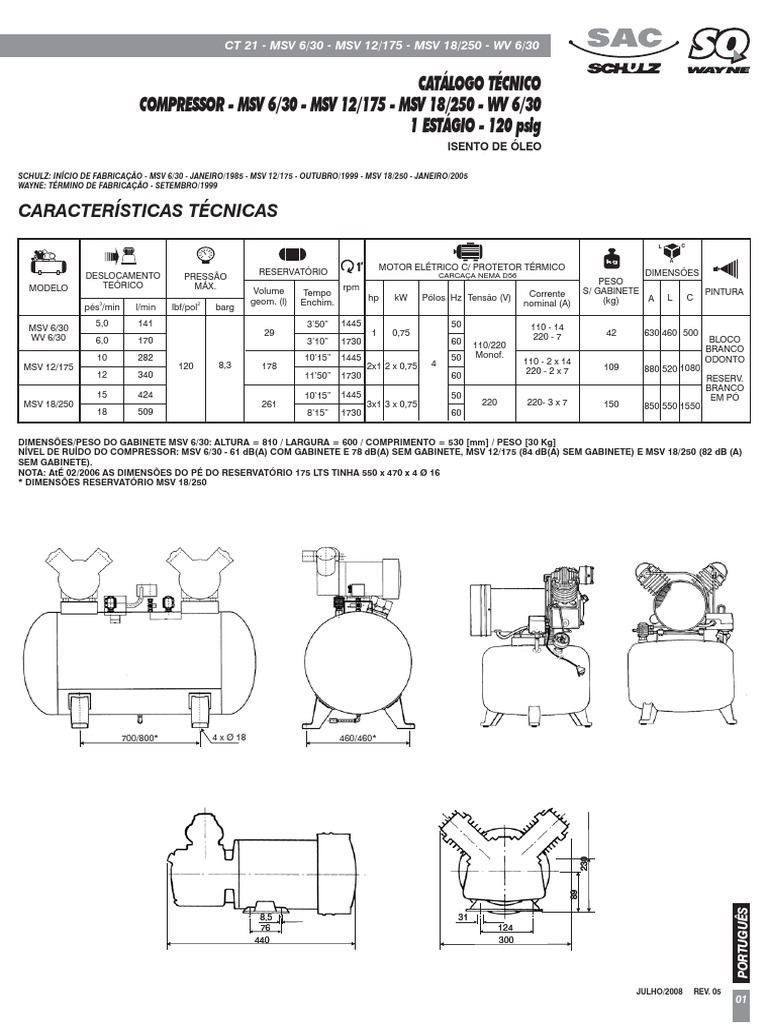 Schulz - Compressor 334020208-CT-21-MSV6-30-12-175-18-250-WV6-30-Port-rev-05-jul-08 PDF | PDF ...