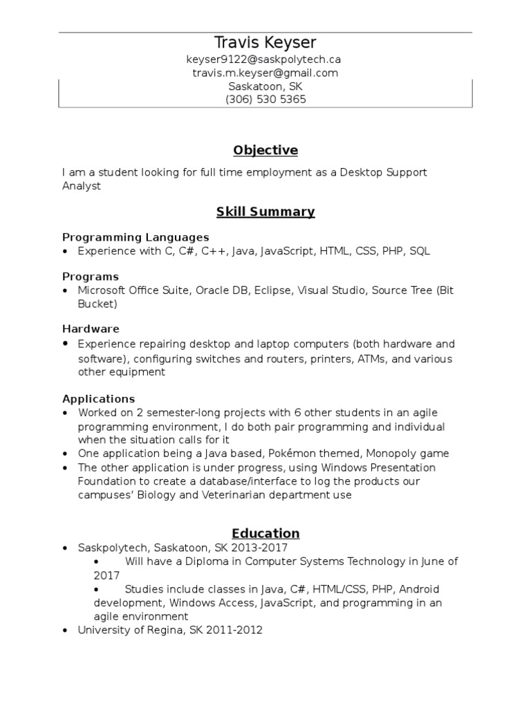 Travis Keyser Resume | Download Free PDF | Java (Programming Language) | Eclipse (Software)