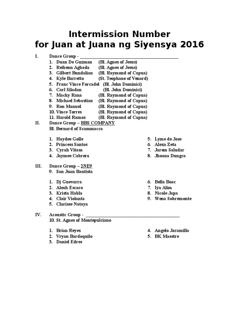 Intermission Number For Juan at Juana NG Siyensya 2016 | PDF