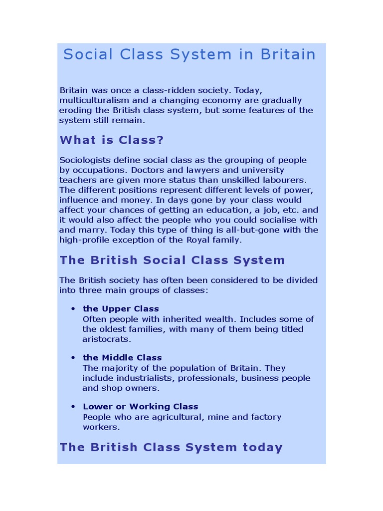 Social Class System in Britain | PDF | Finance & Money Management ...