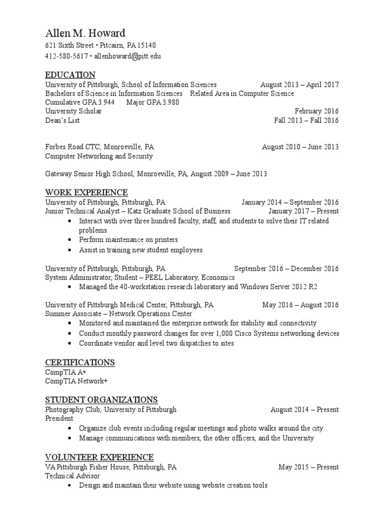 Allen Howard Resume | PDF