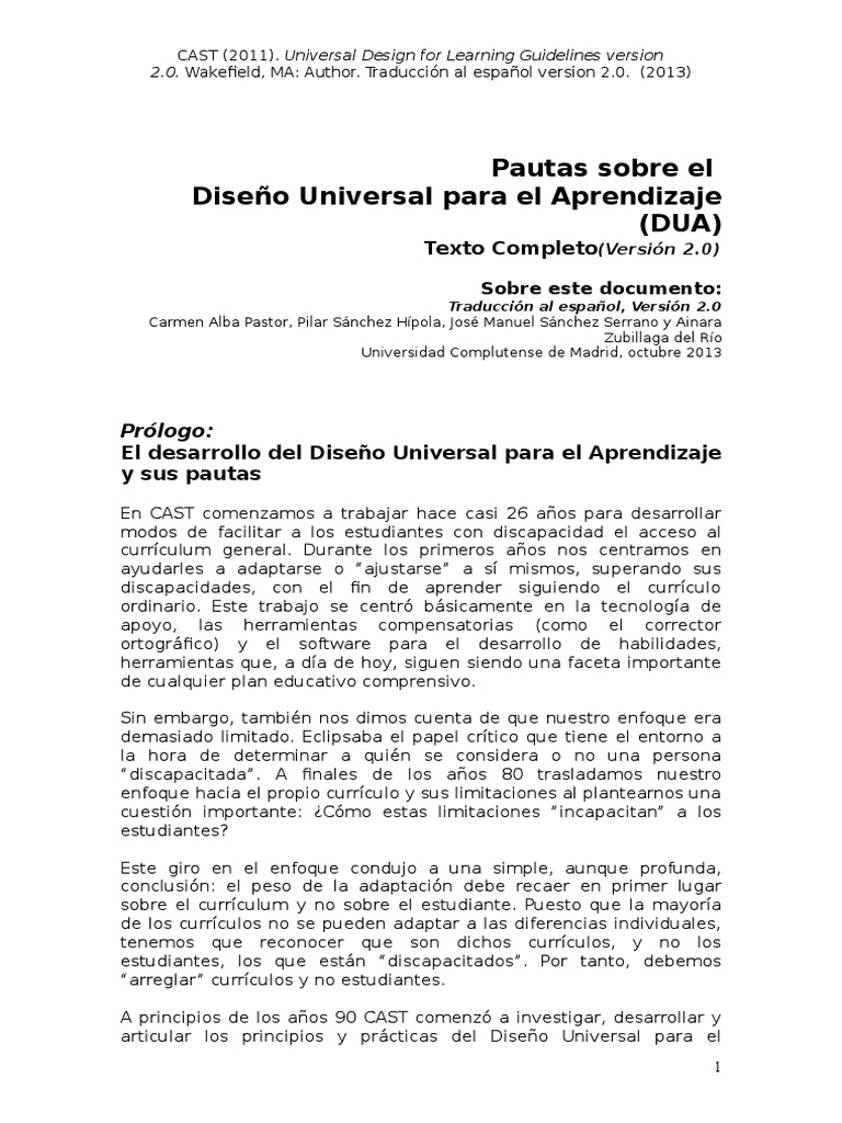 Pautas Sobre El Diseño Universal para El Aprendizaje DUA | PDF ...
