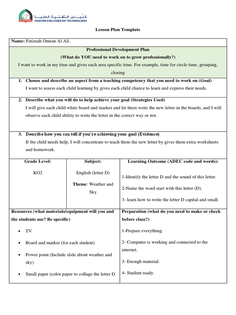 Lesson Plan English Letter D Done | PDF | Lesson Plan | Educational ...