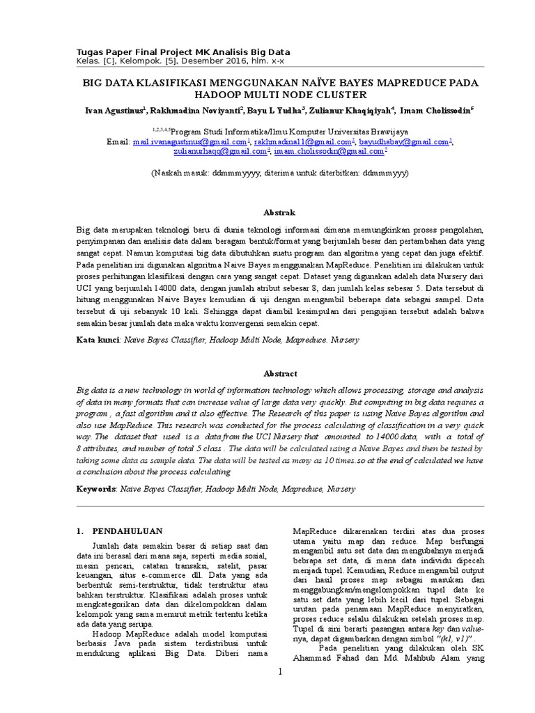 Big Data C - Kelompok 5 - Big Data Klasifikasi Menggunakan Naïve Bayes Mapreduce Pada Hadoop ...