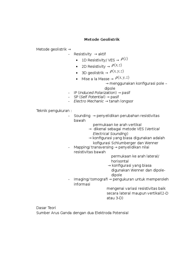 Metode Geolistrik: Teknik dan Konfigurasi | PDF