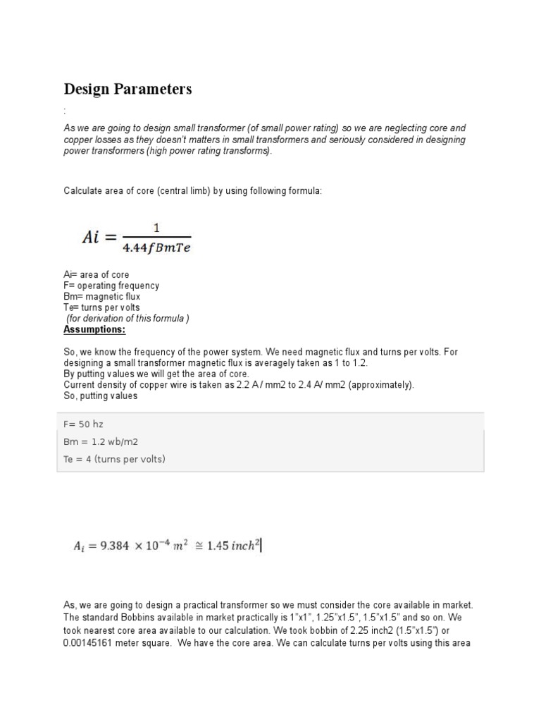 Transformer Design Parameters | PDF | Transformer | Physical Quantities
