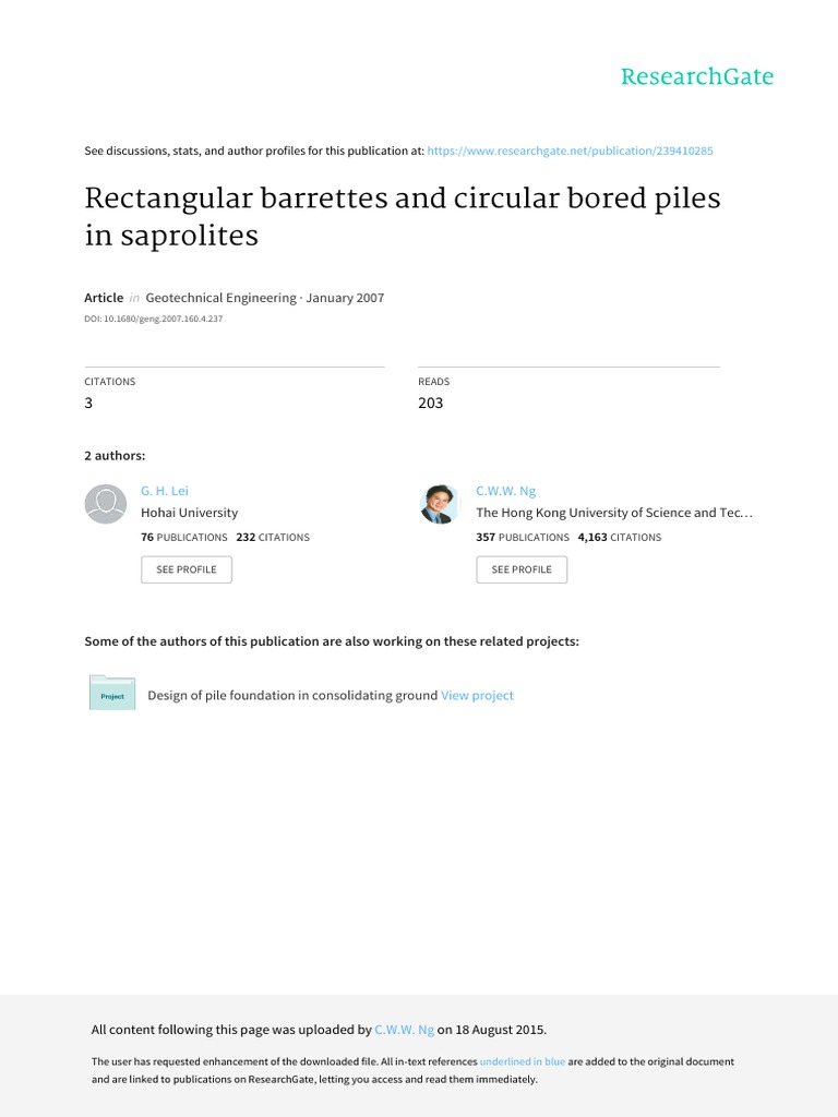 Barrette vs Bored Piles in Saprolites | PDF | Deep Foundation ...