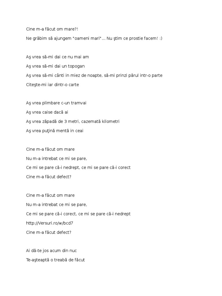 Versuri Delia Cine M-A Facut Om Mare | PDF