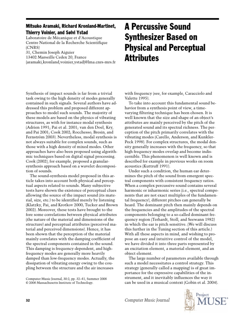 A Percussive Sound Synthesizer Based On Physical and Perceptual ...