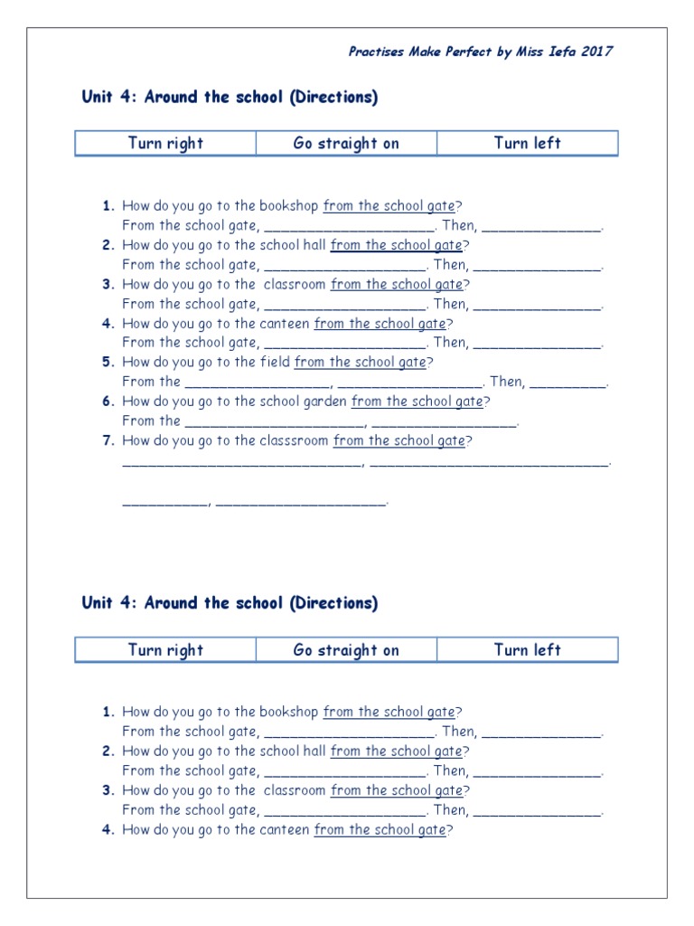Turn Right Go Straight On Turn Left: Unit 4: Around The School ...