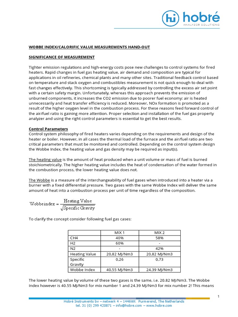 Wobbe Index Calorific Value Handout Natural Gas | Natural Gas ...