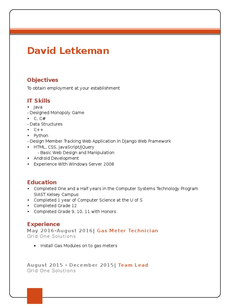 David Letkeman: Objectives | PDF