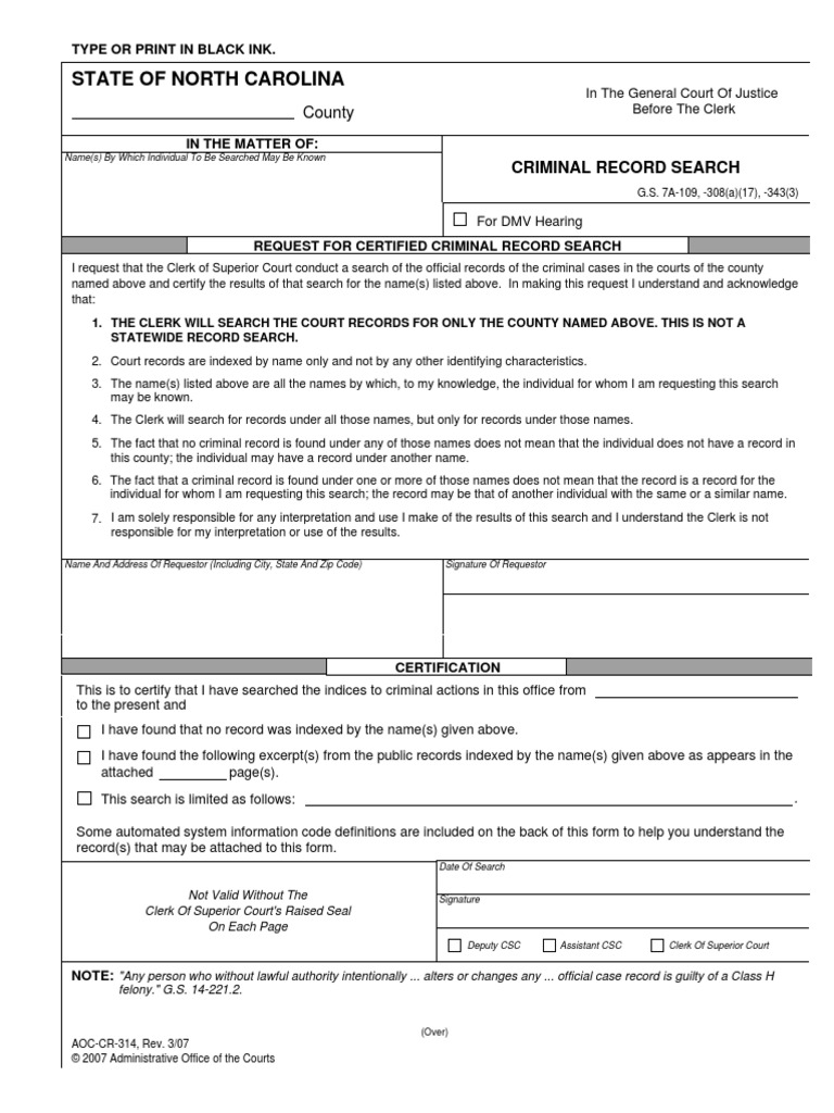 Certified Criminal Record Search Request | PDF