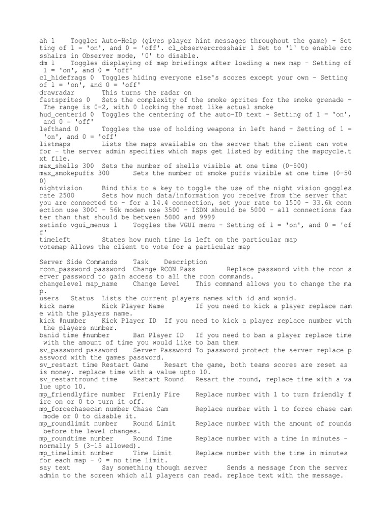 Comandos cs1.6 | PDF | Port (Computer Networking) | Texture Mapping