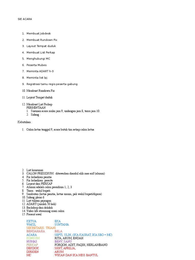 Rancangan Acara Musyawarah Besar (MUBES) | PDF