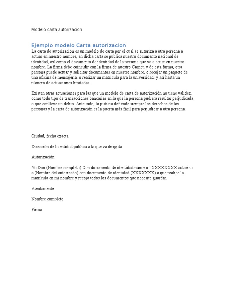 Modelo Carta Autorizacion | PDF