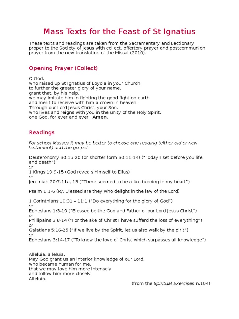Mass Texts For The Feast of ST Ignatius | Download Free PDF | Mass ...
