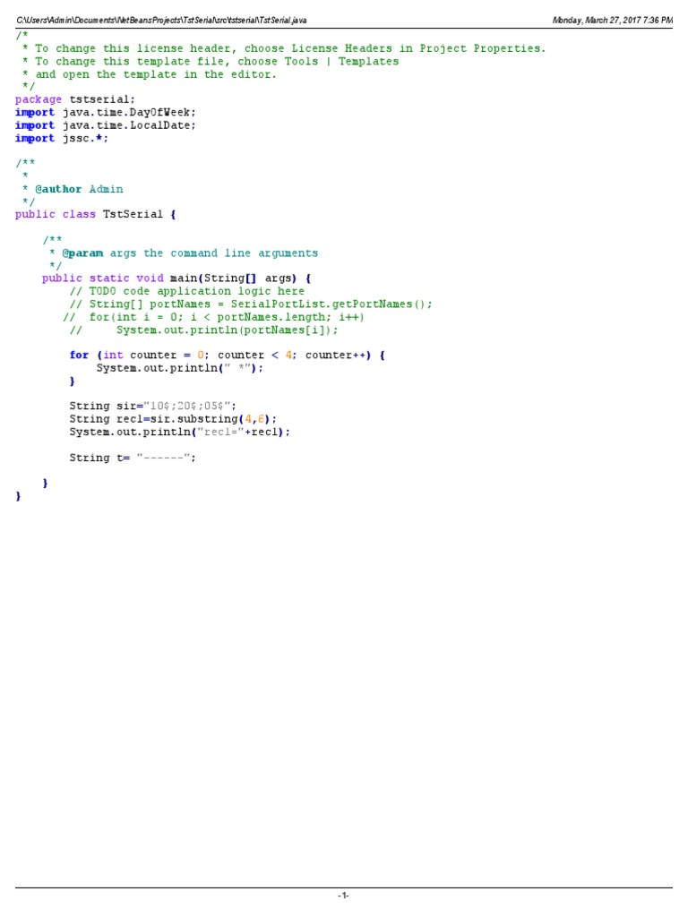 Tstserial Java Time Dayofweek Java Time Localdate JSSC: Import Import ...