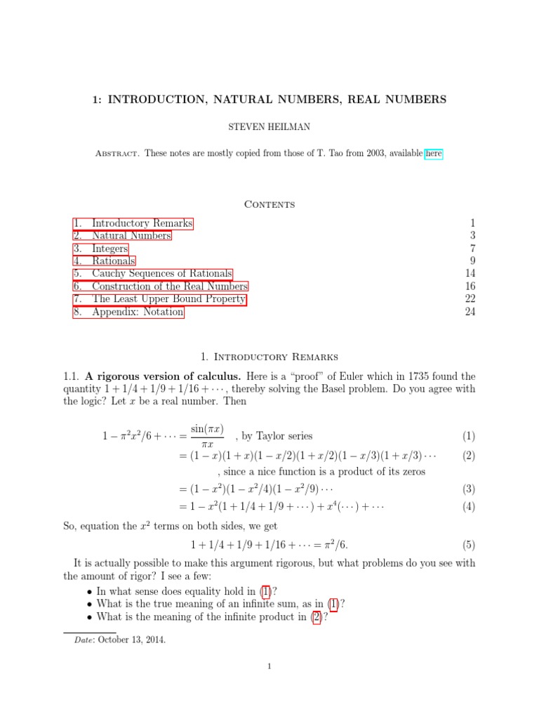 Introduction To Natural Numbers and Real Numbers PDF | PDF | Real ...