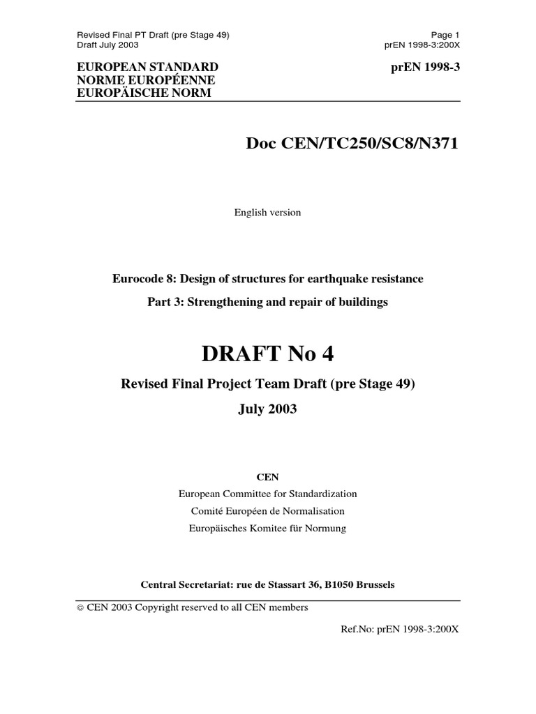 Eurocode 8 Part 3 - prEN 1998-3 (07-2003) PDF | PDF | Civil Engineering ...