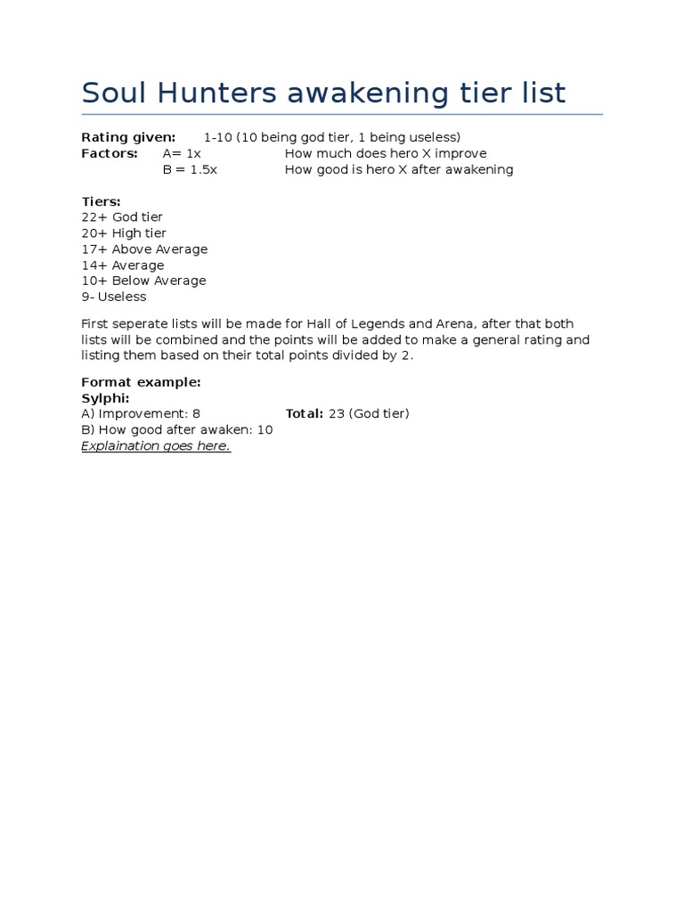 Soul Hunters Awakening Tier List | PDF