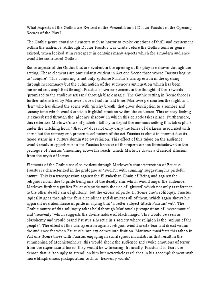 DR Faustus Essay 1 | PDF | Gothic Fiction | Christopher Marlowe