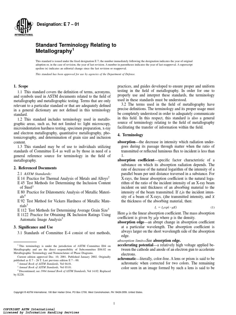 ASTM E 7 Metalografias PDF | PDF | Thermal Expansion | Optics