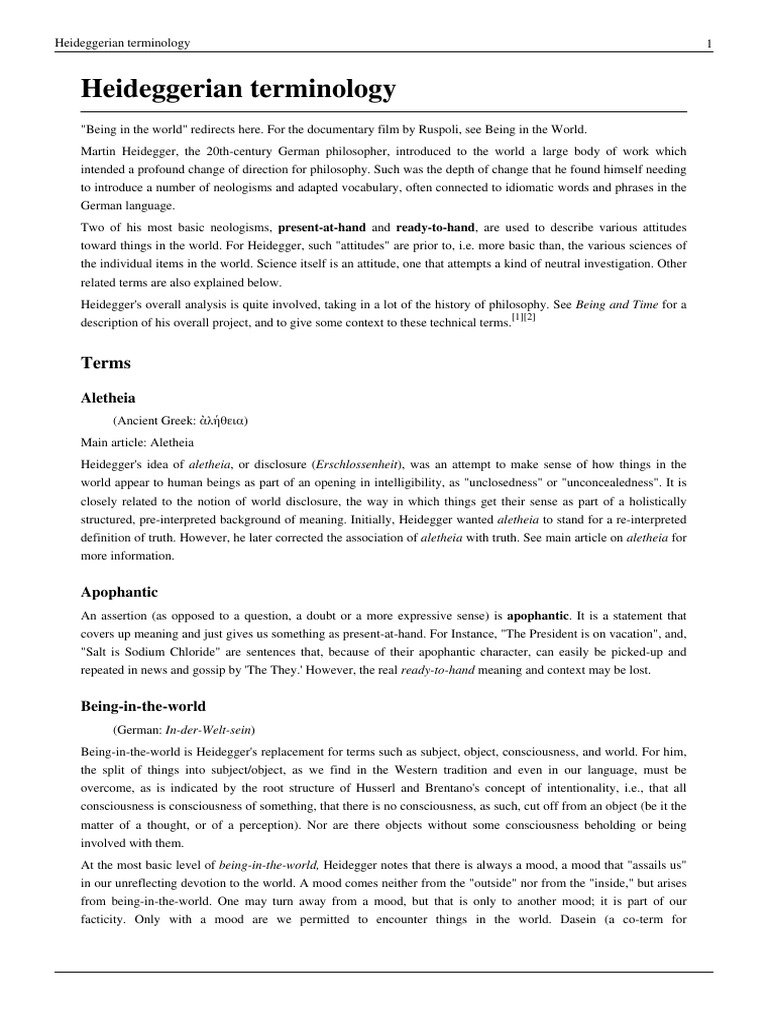 Heideggerian Terminology | PDF | Philosophical Movements ...