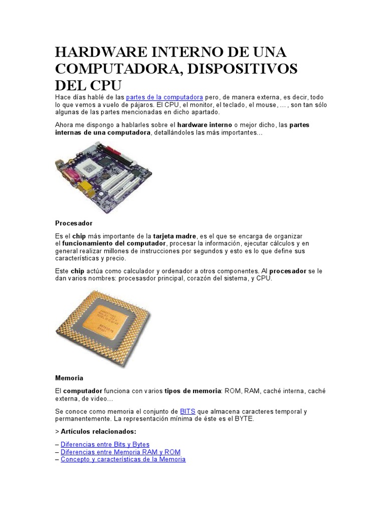 Componentes Interno Del Ordenador | PDF | Hardware de la computadora ...