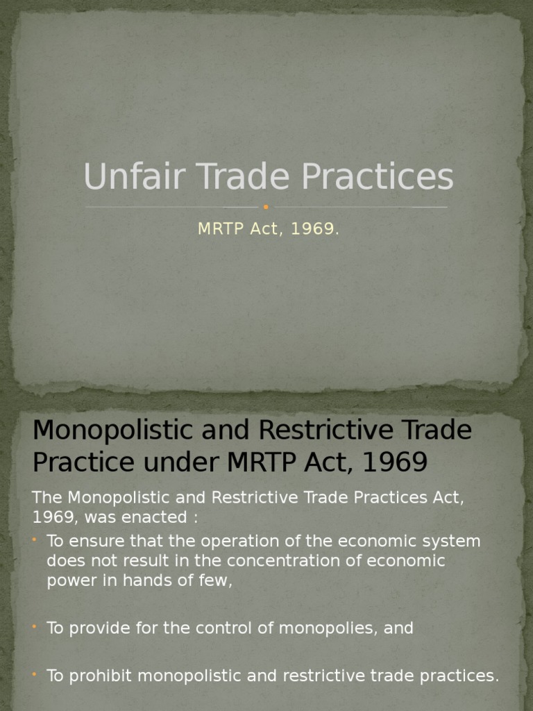 MRTP Act 1969: Unfair Trade Practices | PDF | Discovery (Law) | Prices